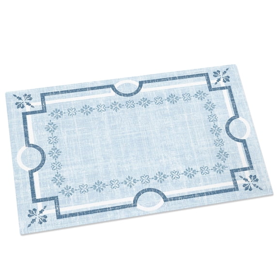 Blue Farmhouse Door Mat 20x31.5 Inch Linen Texture Geometric Lines ...