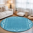 Blue Farmhouse Round Area Rugs 3 ft, Linen Texture Geometric Lines ...