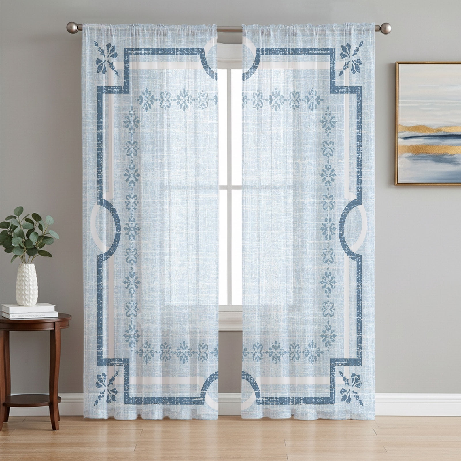 Blue Farmhouse Sheer Curtains for Living Room Bedroom, Linen Texture ...