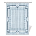 Blue Farmhouse Shower Curtain, Linen Texture Geometric Lines Floral ...