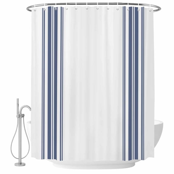Blue Farmhouse Stripes Design Shower Curtain Vertical Lines Waterproof ...
