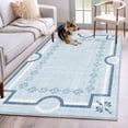 Blue Farmhouse Washable Area Rug 3x5 Linen Texture Geometric Lines ...