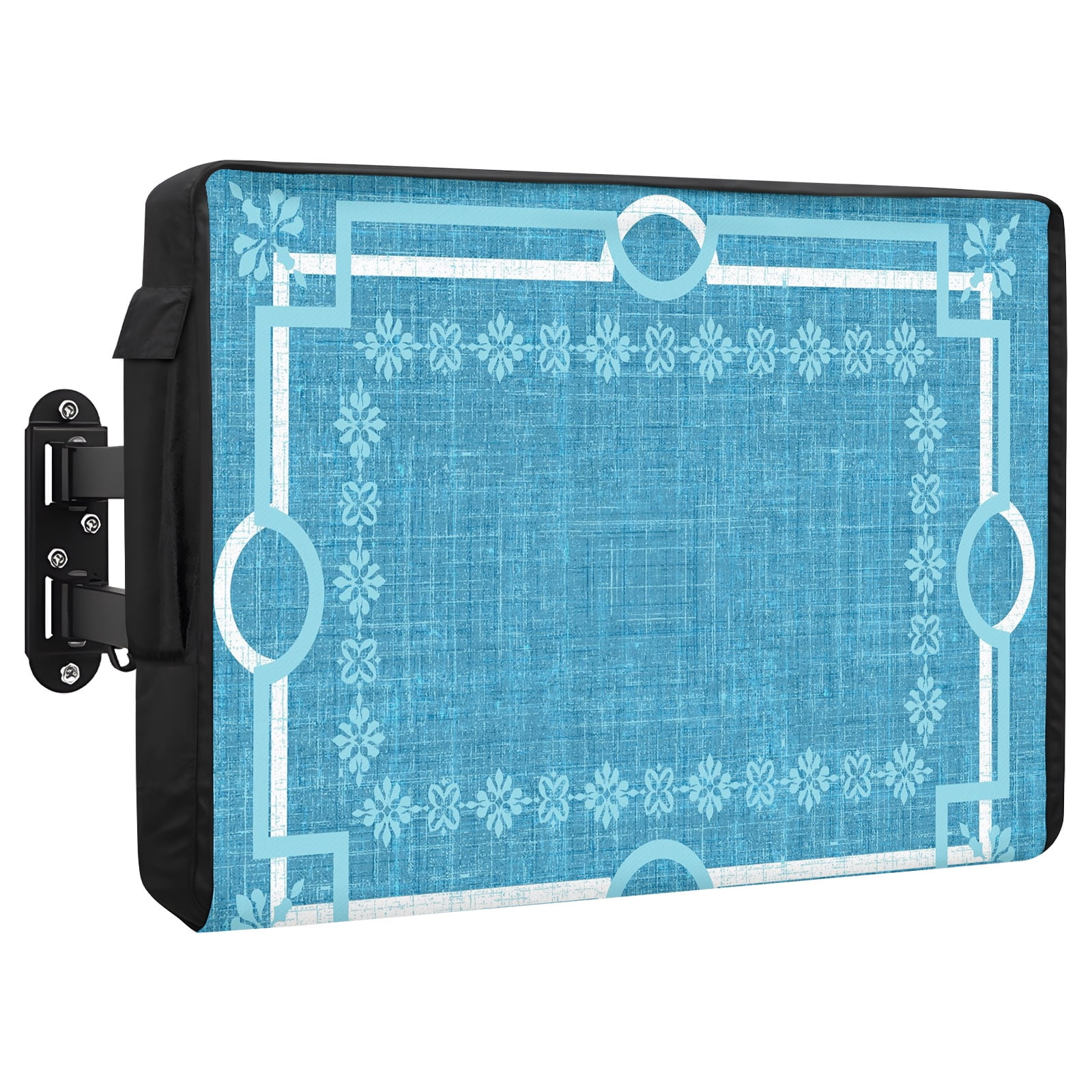 Blue Farmhouse Waterproof Outdoor TV Cover, Linen Texture Geometric ...