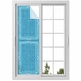 Blue Farmhouse Window Privacy Film Linen Texture Geometric Lines Floral ...