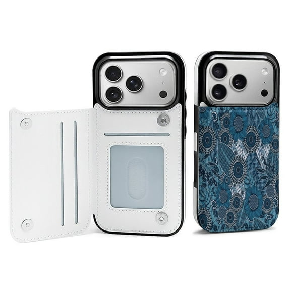 Blue Fashion Pattern Leather Wallet Case for iPhone 15 Pro Wallet Case ...