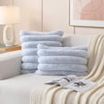 Blue Faux Fur Vertical Ribbed Lumbar Pillow Cover, Soft Decorative ...