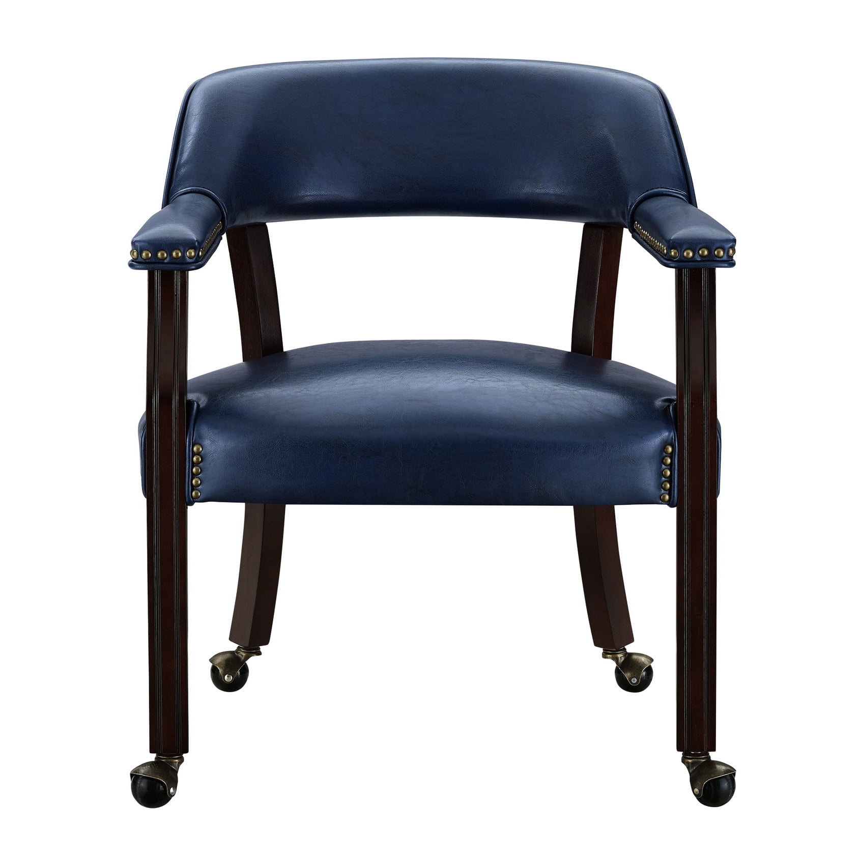 Blue Faux Leather Design | Traditional Captain Chair with Pedestal Base ...