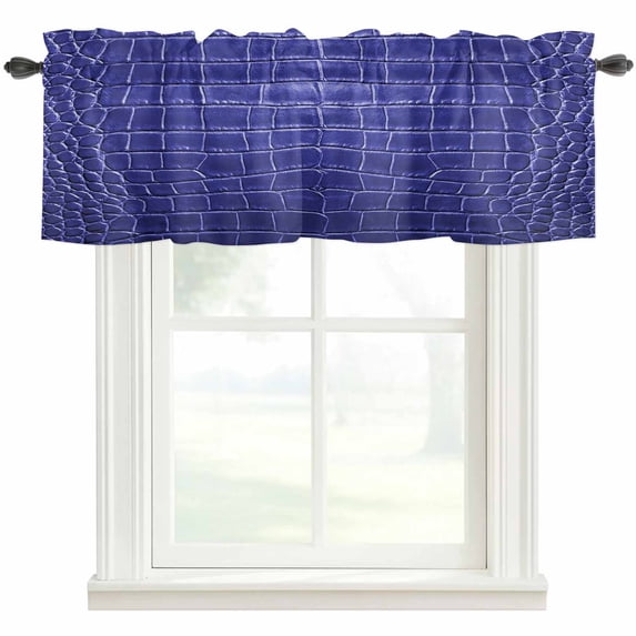 Blue Faux Leather Printed Valances for Windows Farmhouse Kitchen ...