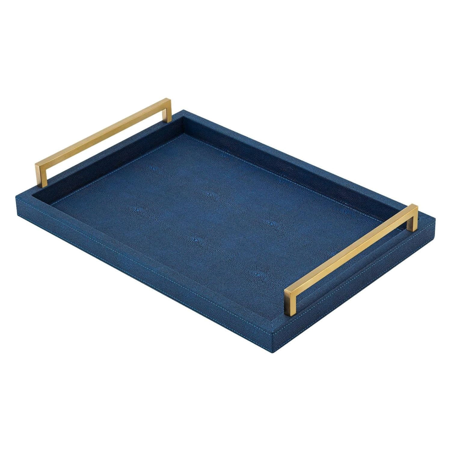Blue Faux Leather Serving Tray with Brushed Gold Handles (17x12 inches ...