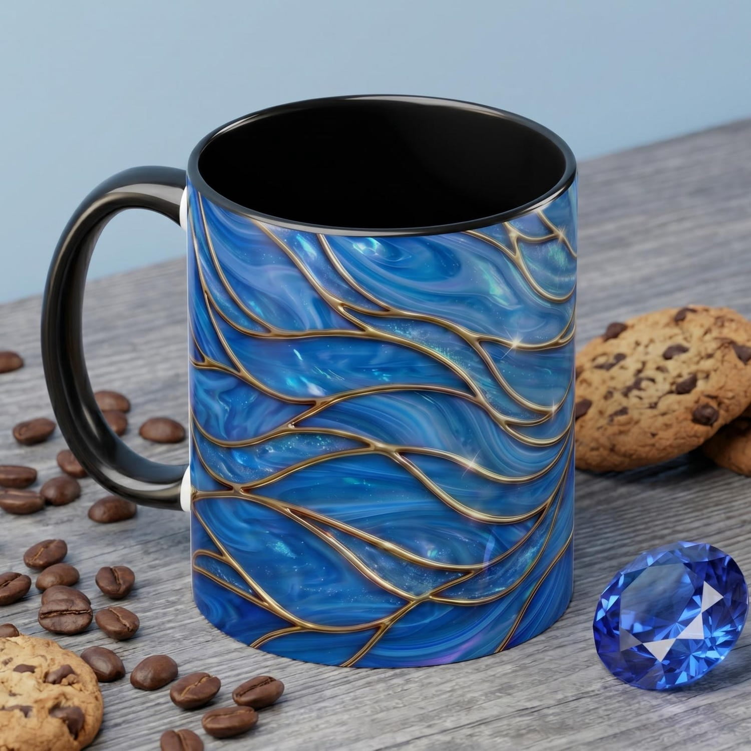 Blue Faux Marble Mug, Faux Stained Glass Cup, Agate Geode Teacup, Gold ...