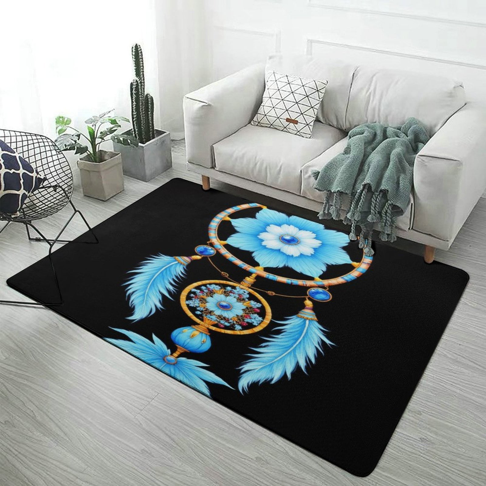 Blue Feather Dreamcatcher Pendant Home Decor Living Room Carpet Non ...