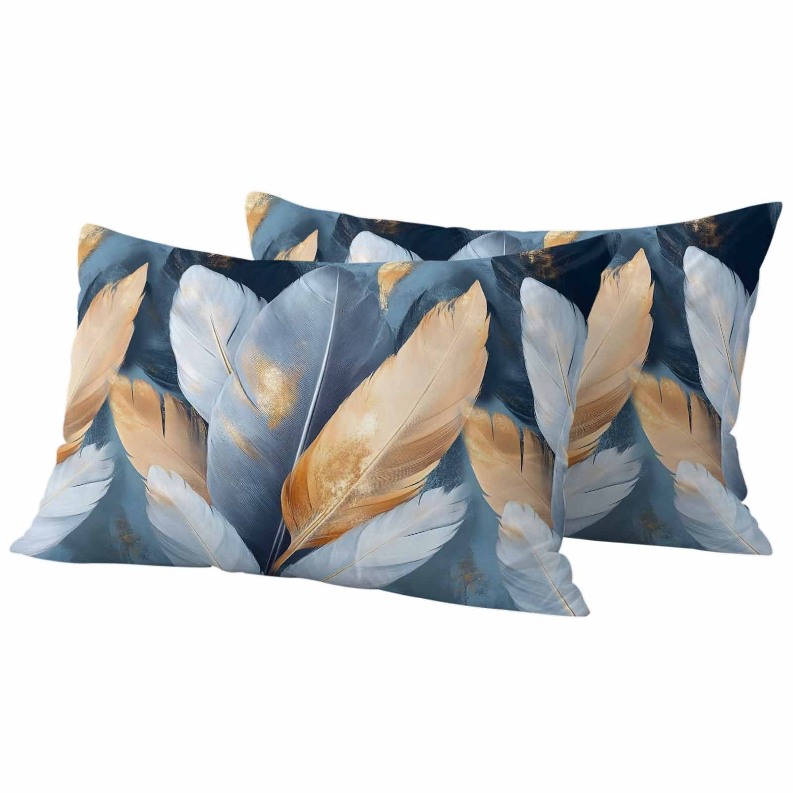 Blue Feather Outdoor Waterproof Pillow Covers, Abstract Modern Golden ...
