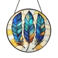 Blue Feather Scene Glass Suncatcher Round Window Hanging, Minimal ...