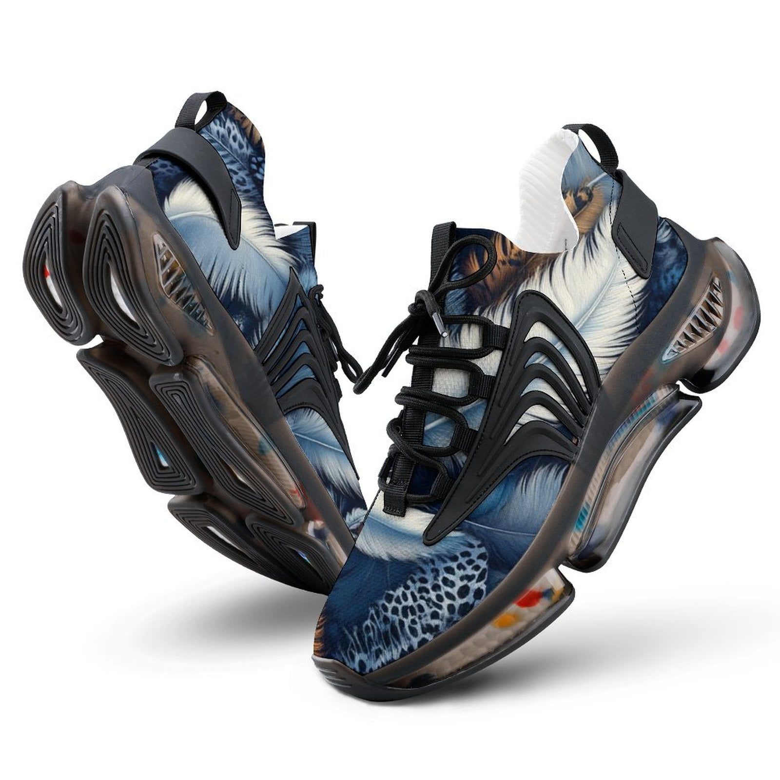 Blue Feathers Leopard Spots Pattern Walking Shoes for Men Woman ...