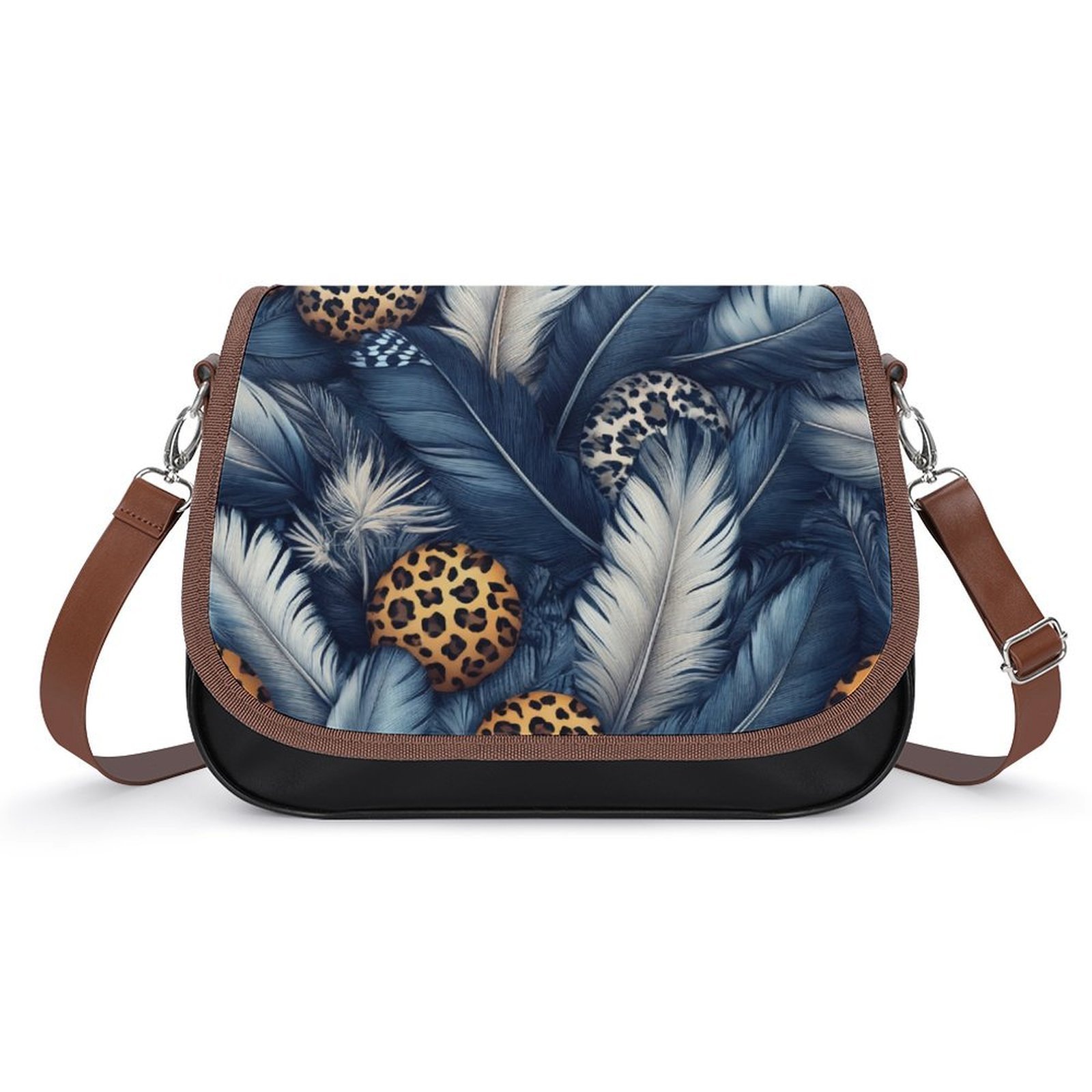 Blue Feathers Leopard Spots Vintage Crossbody Bag For Women Medium ...