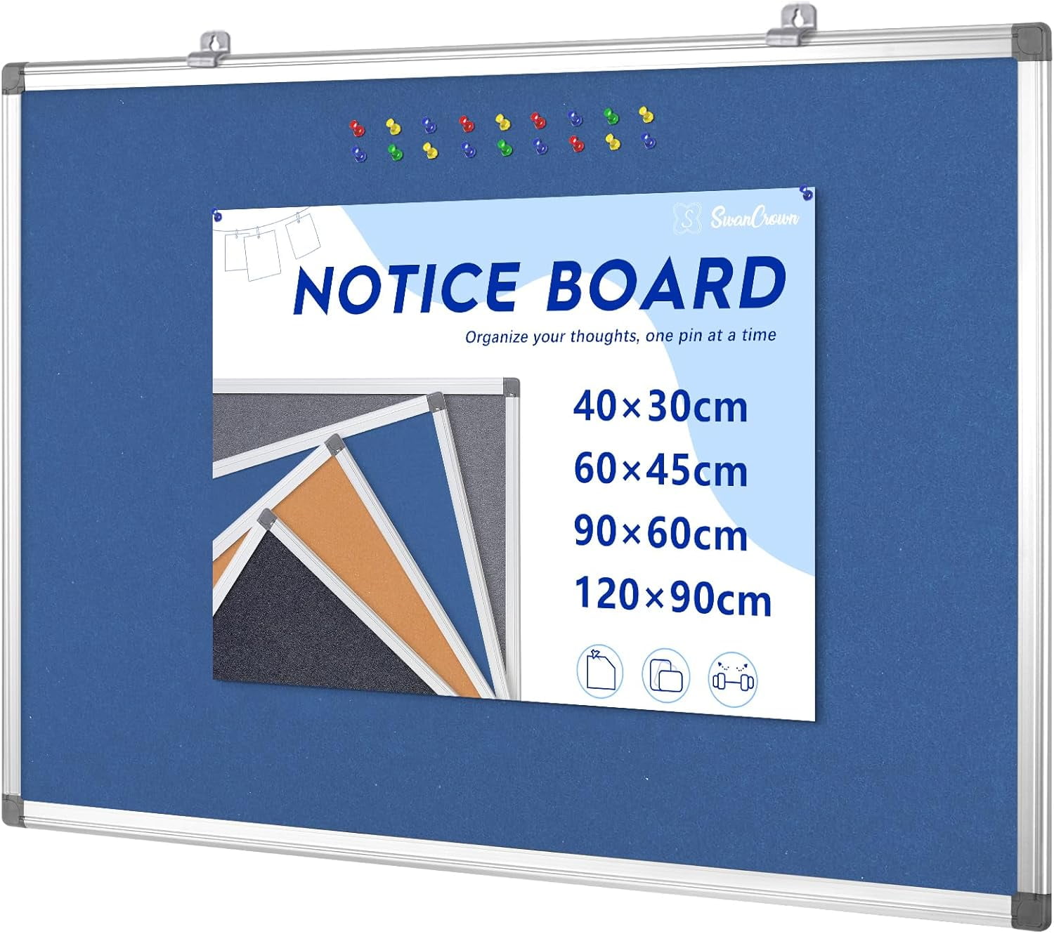 Blue Felt Bulletin Board Display Notice Board with Aluminum Frame for ...