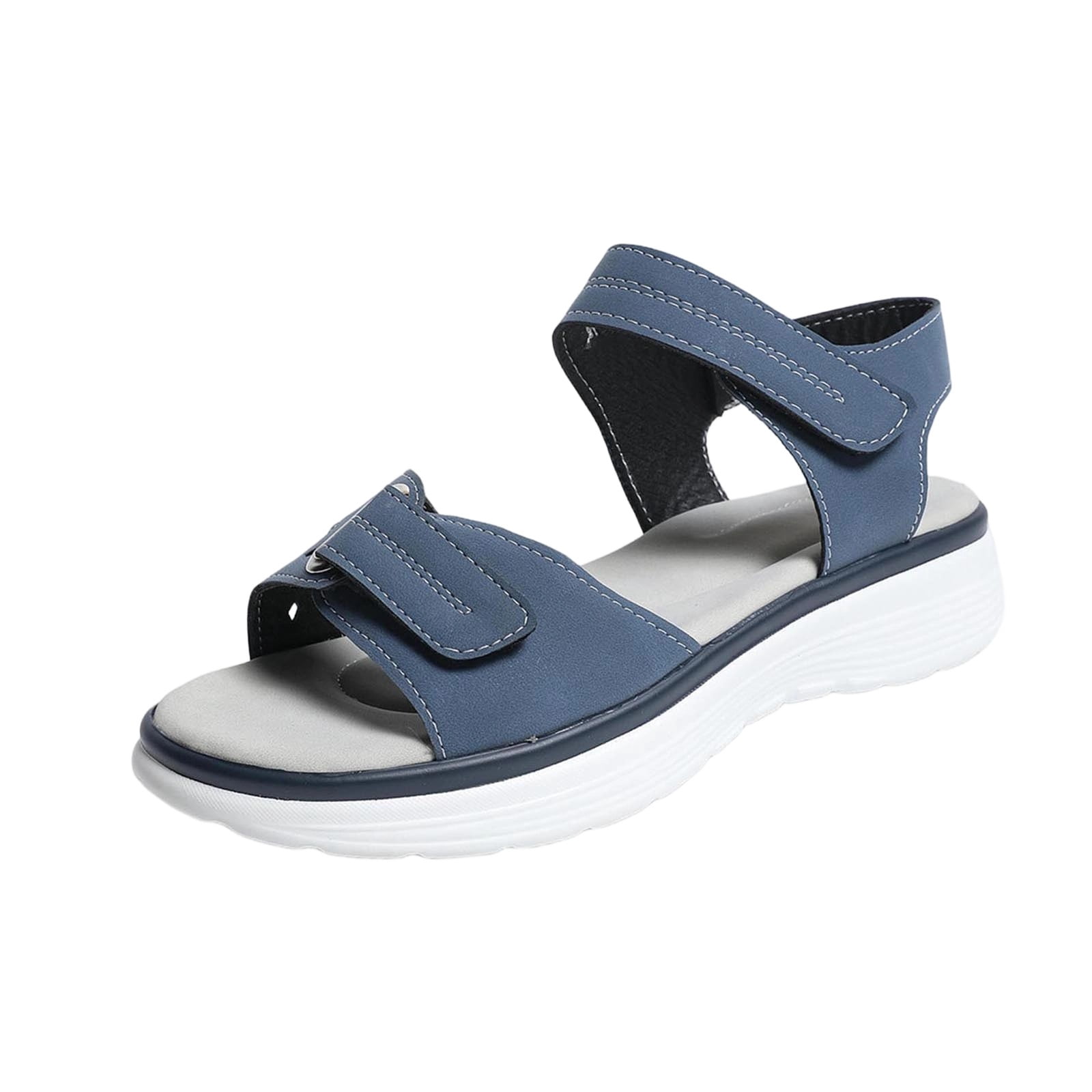 Blue Female Blue Relaxed Sandals With A Pu Upper And Round Toe ...