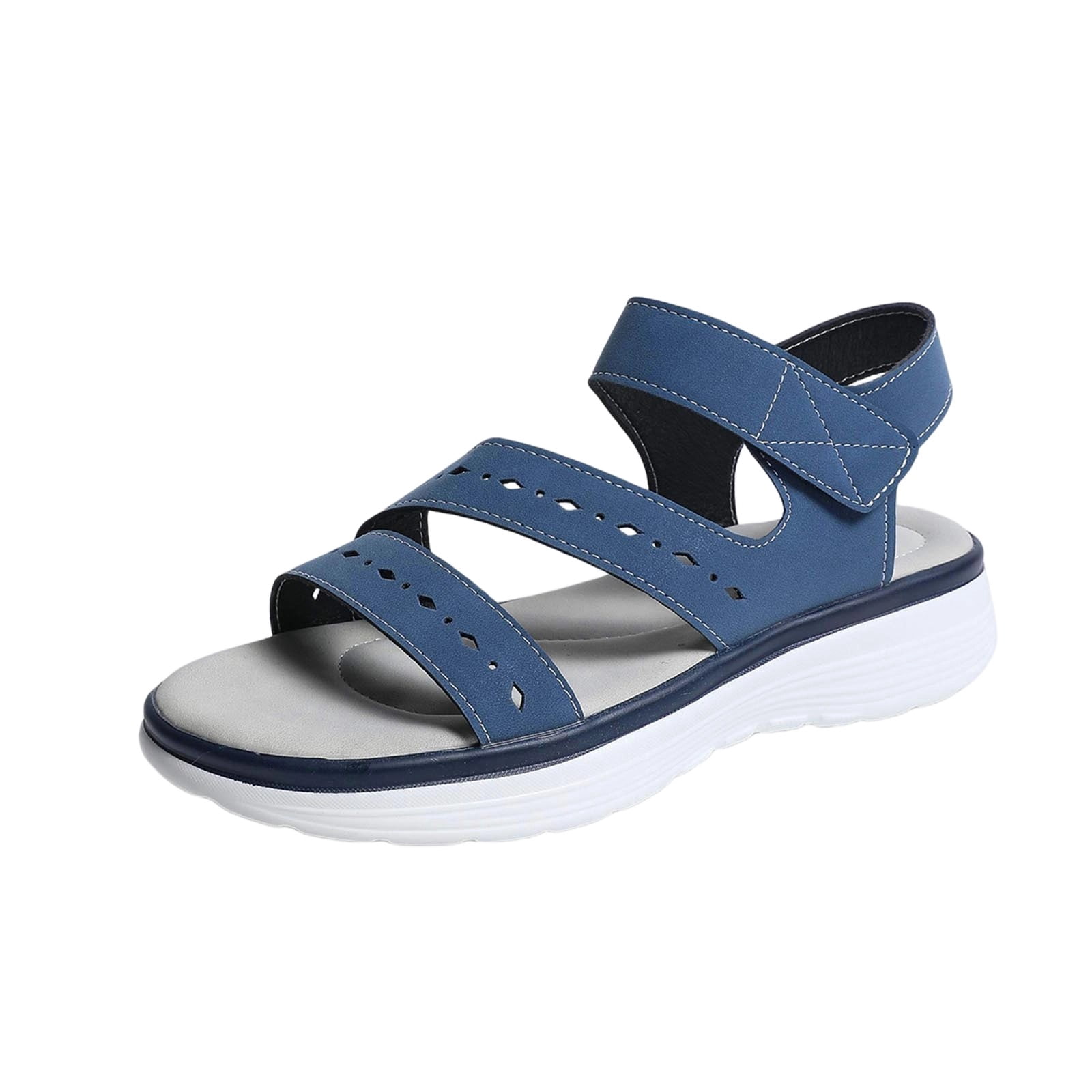 Blue Female Breathable Elastic Casual Sandals Adjustable Flat Sole Open ...