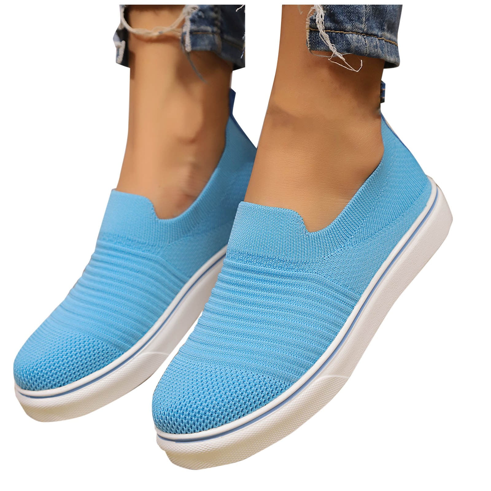 Blue Female Flat Footwear With Low Heel And Pointed Toe For Leisure ...