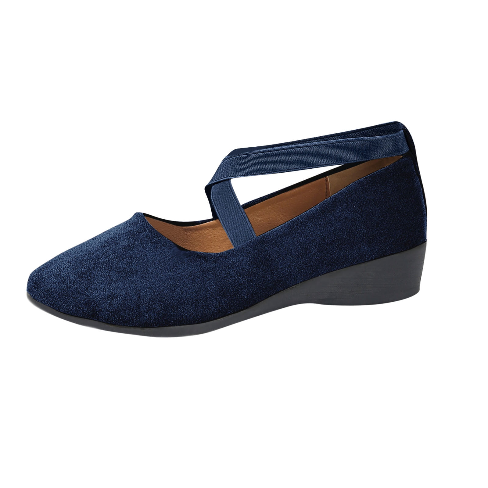 Blue Female Round Head Comfy Wedges With 1.2 Inch Heel Flock Material ...