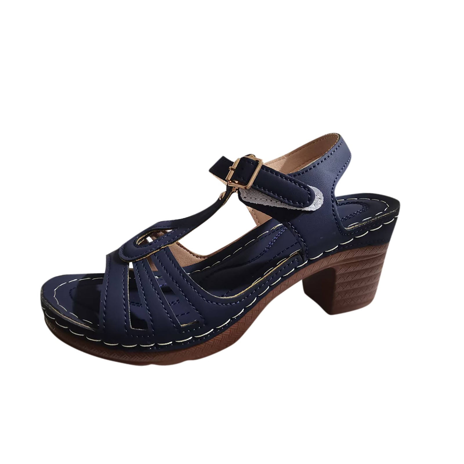 Blue Feminine Casual Hollow Open Toe Roman Style High Heels With 3.5 ...