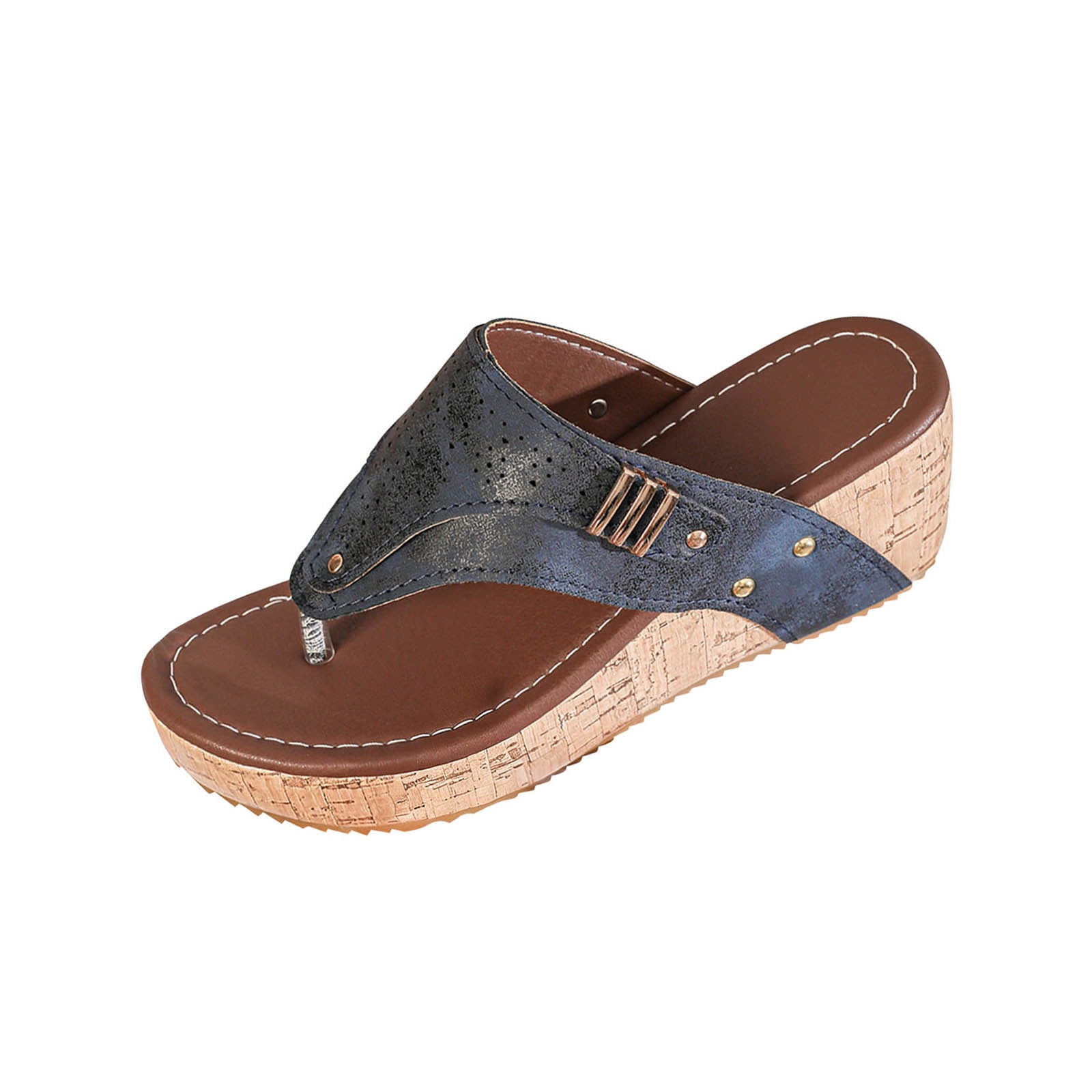 Blue Feminine Casual Slide Sandals Featuring A Wedge Heel And ...