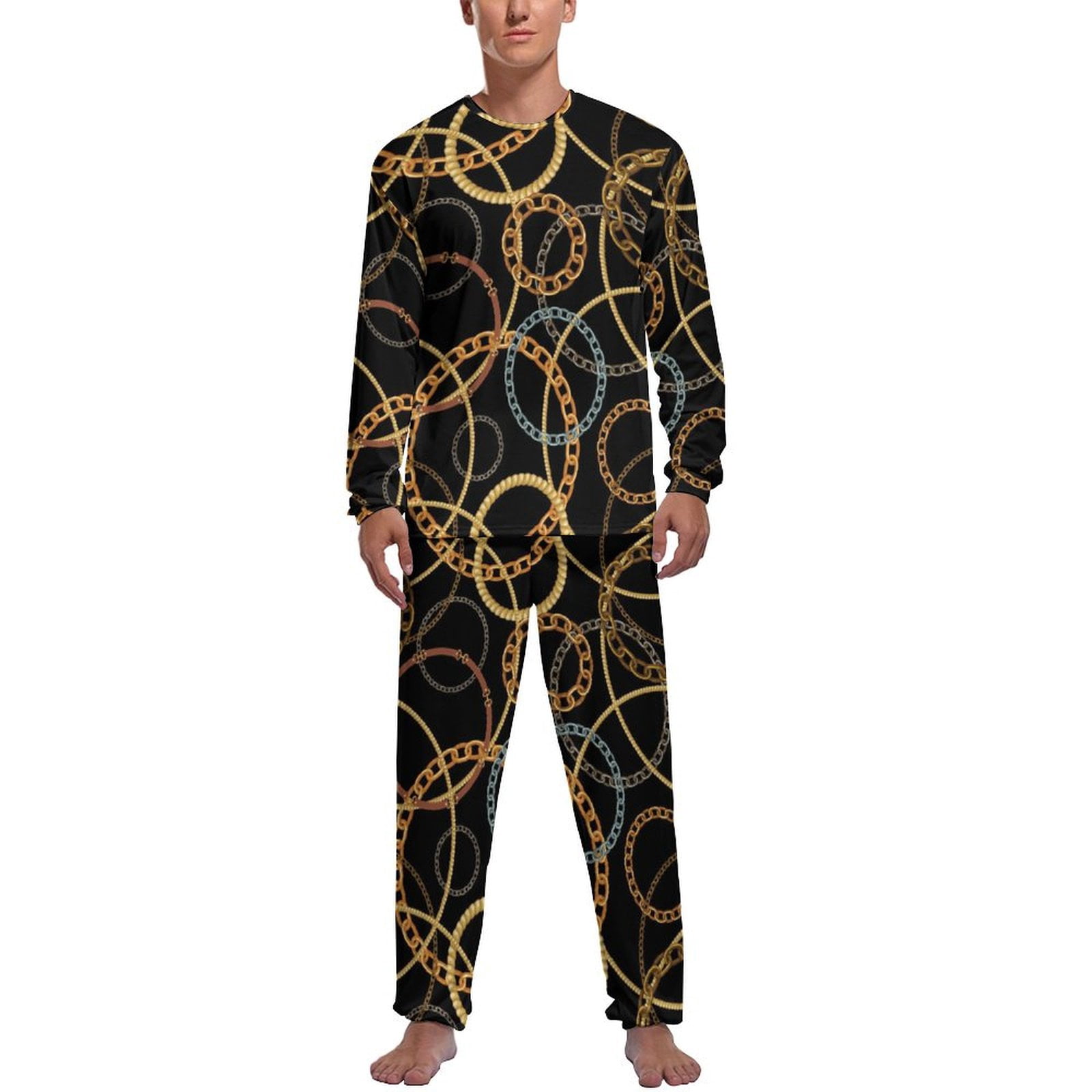 Blue Fence Chains Pajamas Male Elegant Modern Kawaii Sleepwear Autumn ...