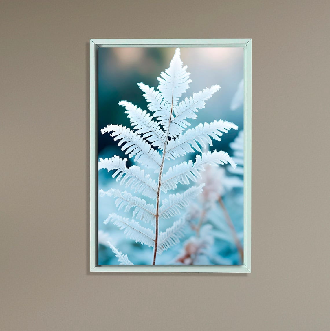 Blue Fern Poster, Minimal Botanical Wall Art, Frosted Leaf Nature ...