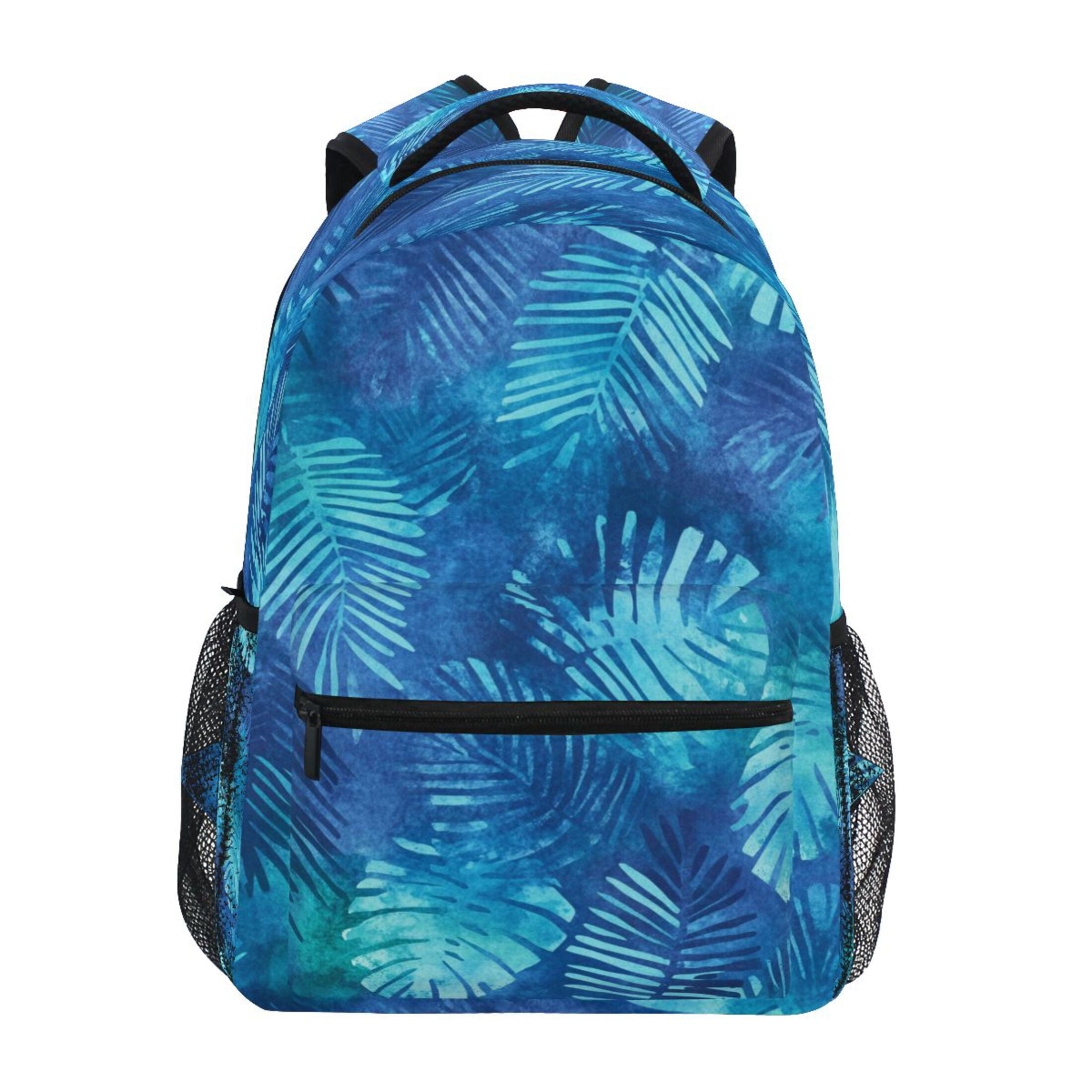 Blue Fern Print Stylish Large Backpack 15L Self-Standing Durable Twill ...