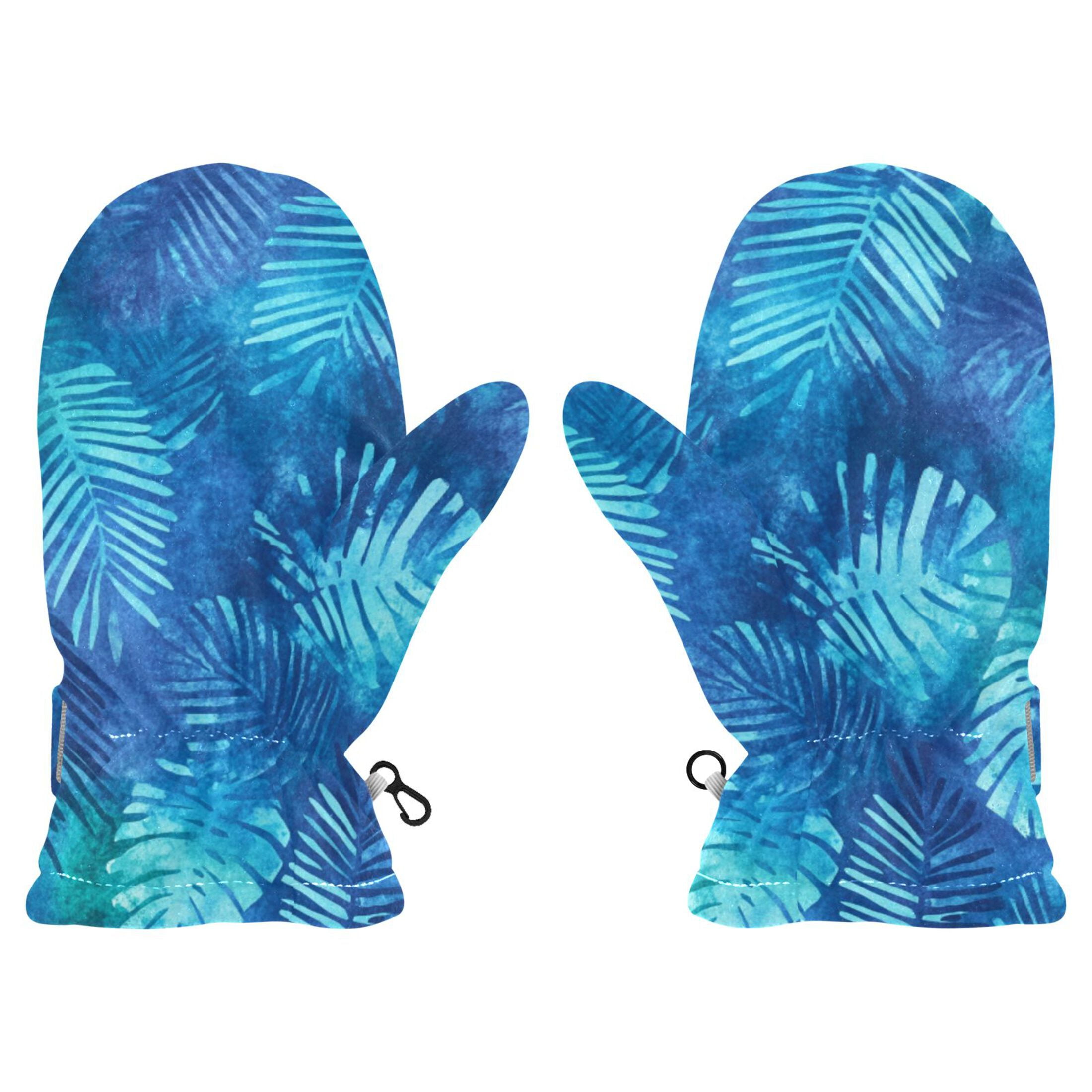 Blue Fern Print Witch Cauldron Pattern Cold Weather Mittens Cozy Gloves ...