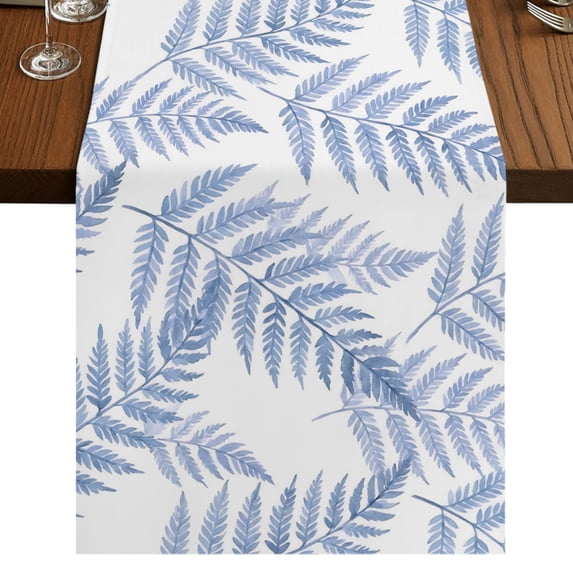 Blue Ferns Burlap Cotton Table Runner 18x72 Inches Long, Spring Summer ...