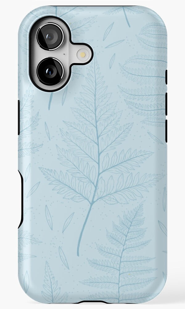 Blue Ferns Pattern Art Phone Case for iPhone 11 12 13 14 15 16 17 Pro ...