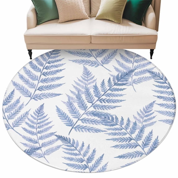 Blue Ferns Round Rug 6ft Washable Circle Kitchen Rugs Non Slip Spring ...