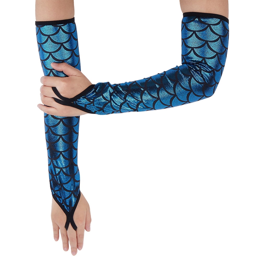 Blue Fingerless Gloves Metallic Sparkly Glove Summer Long Shiny Glitter ...
