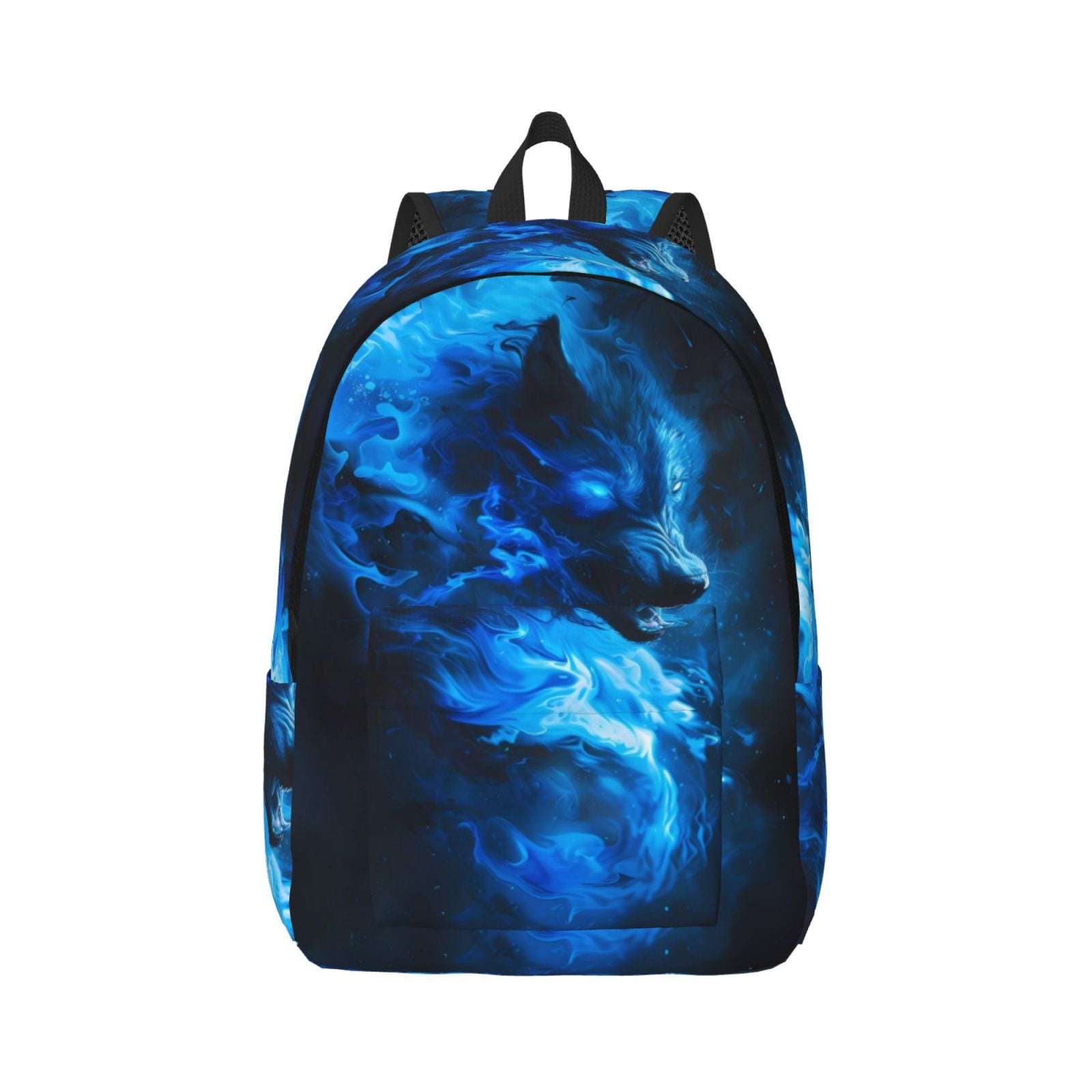 Blue Fire Cool Wolf Canvas Backpack for School, College Bookbag School ...