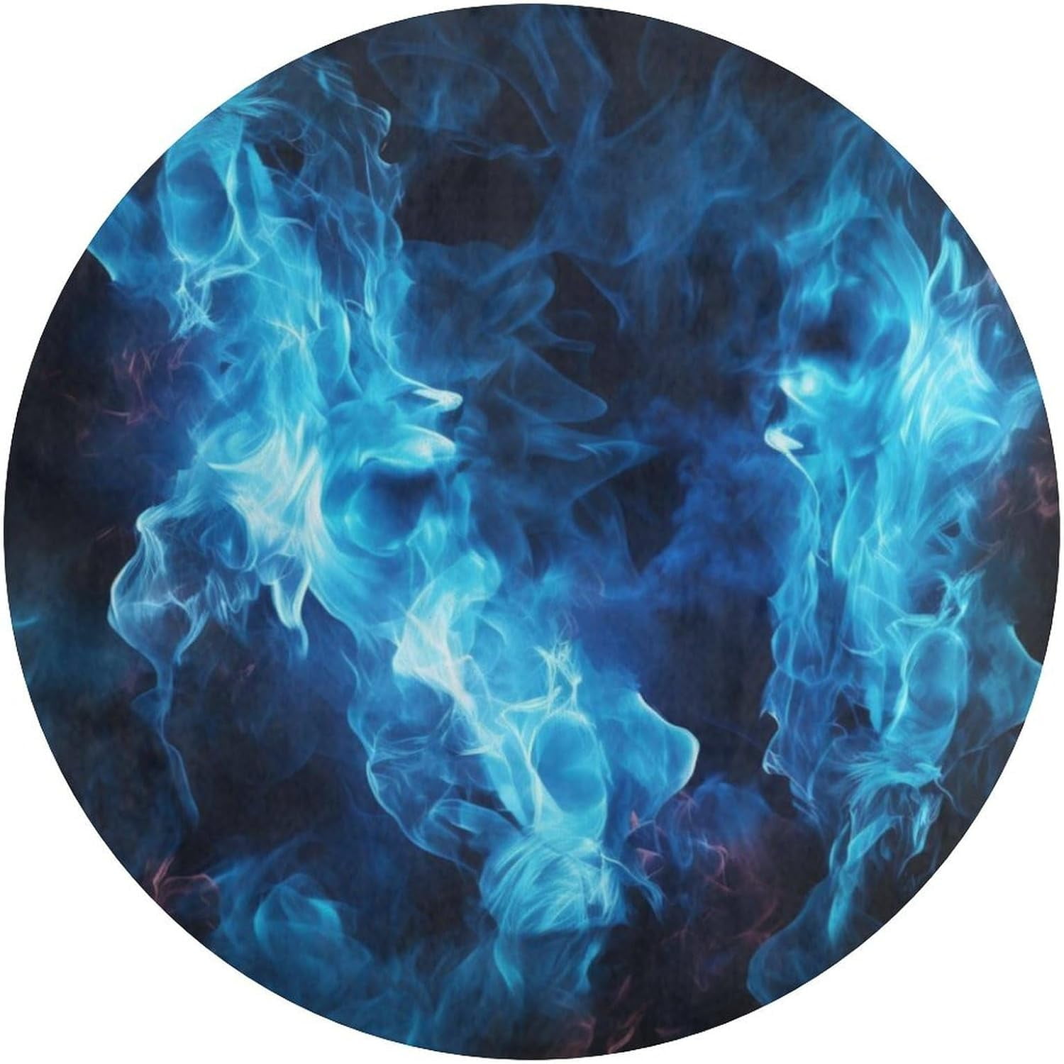 Blue Fire Flames Soft Non-Slip Area Rugs Round Coral Velvet Floor Mat ...