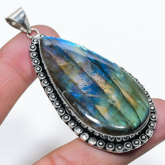 Blue Fire Labradorite Pear Shape Gemstone Pendant Handmade Jewelry 2.7 ...