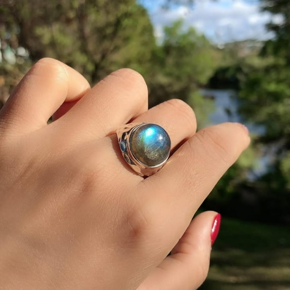 Blue Fire Labradorite Ring, 925 Silver Ring, Boho Ring, Crystal Ring ...