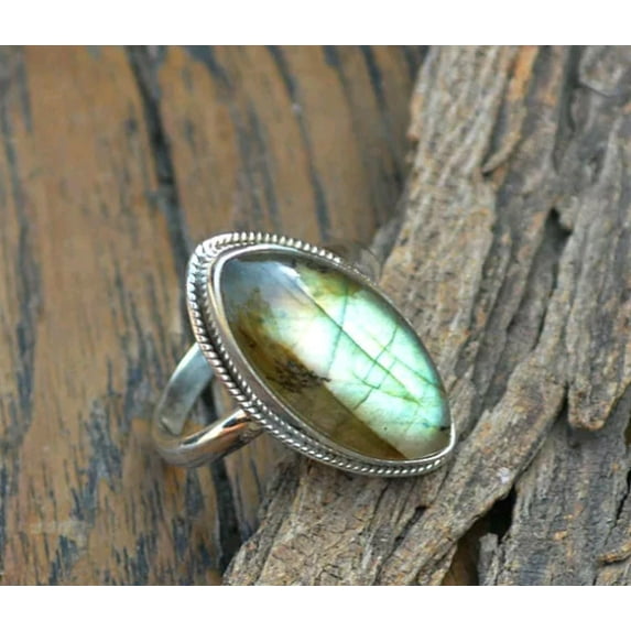 Blue Fire Labradorite Ring, 925 Sterling Silver Ring, Marquise Shape ...