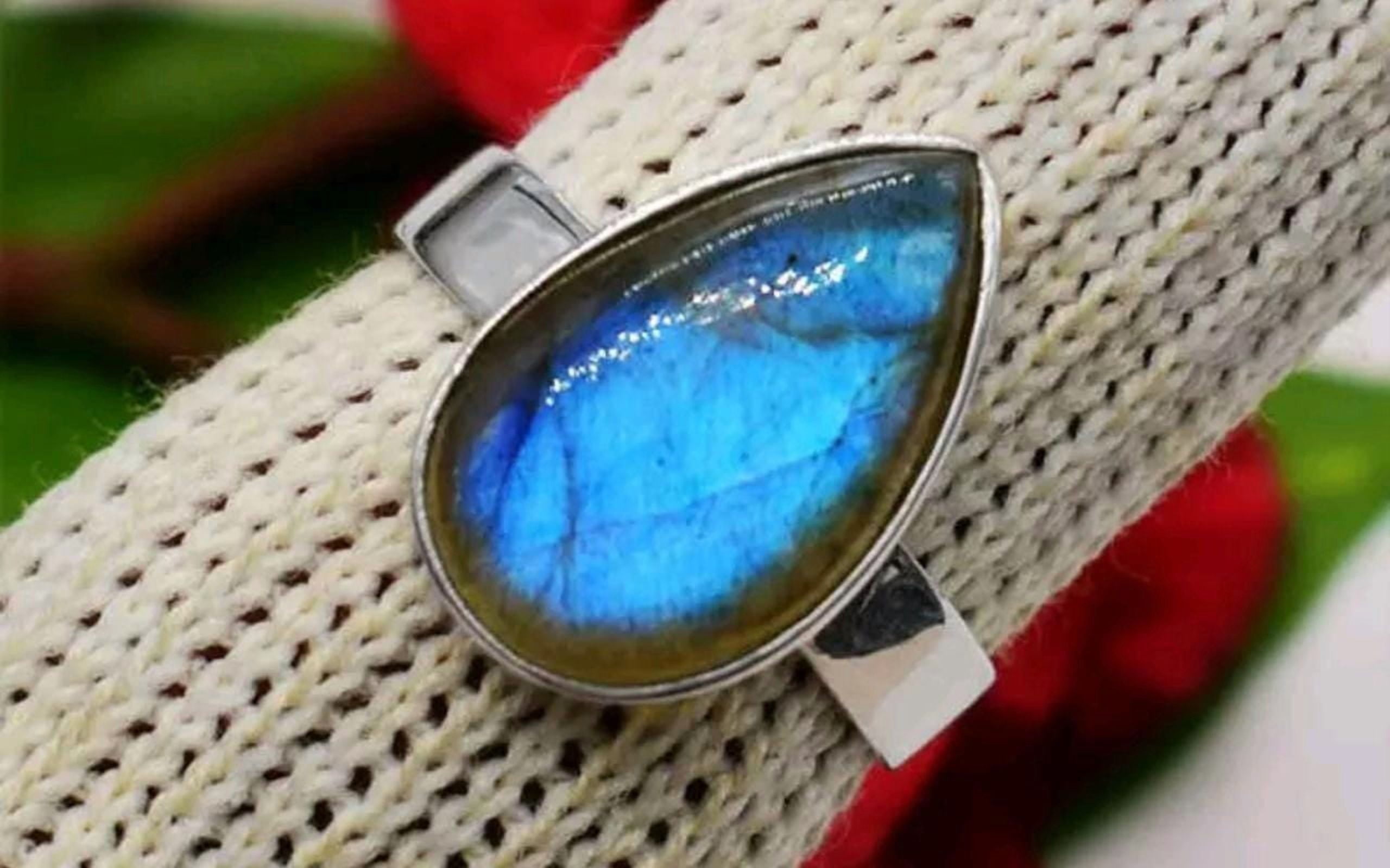 Blue Fire Labradorite Ring, Pear Shape Gemstone Ring, 925 Sterling ...