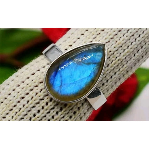 Blue Fire Labradorite Ring, Pear Shape Gemstone Ring, 925 Sterling ...