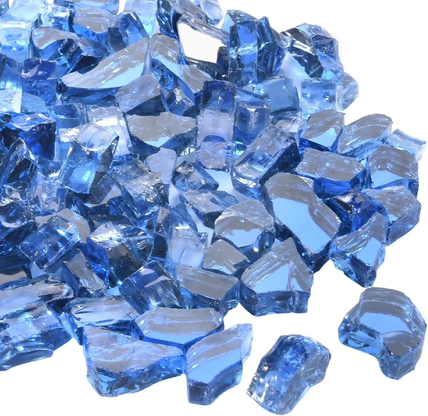 Blue Fire Pit Glass, 10 Pounds High Luster Reflective Tempered Glass ...