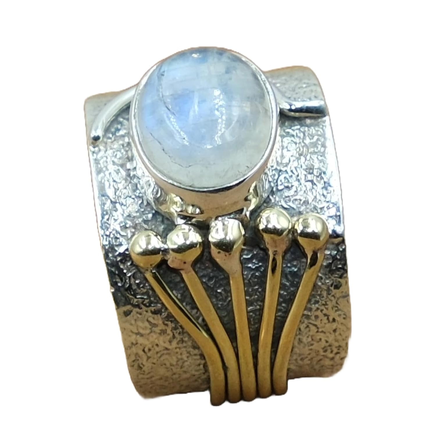 Blue Fire Rainbow Moonstone 925 Sterling Silver And Brass Handmade Ring ...