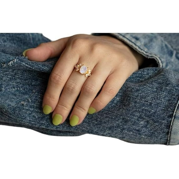 Blue Fire Rainbow Moonstone Ring, Natural Moonstone & Opal Ring,Opal ...