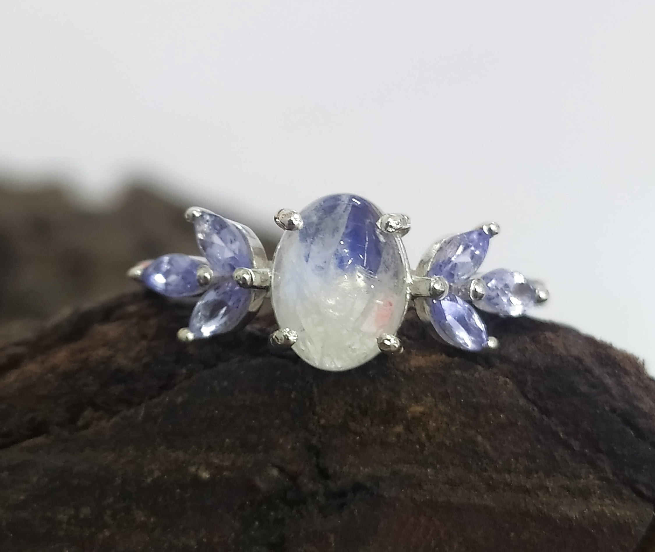 Blue Fire Rainbow Moonstone Wedding Ring - Moonstone Birthday Ring Gift ...