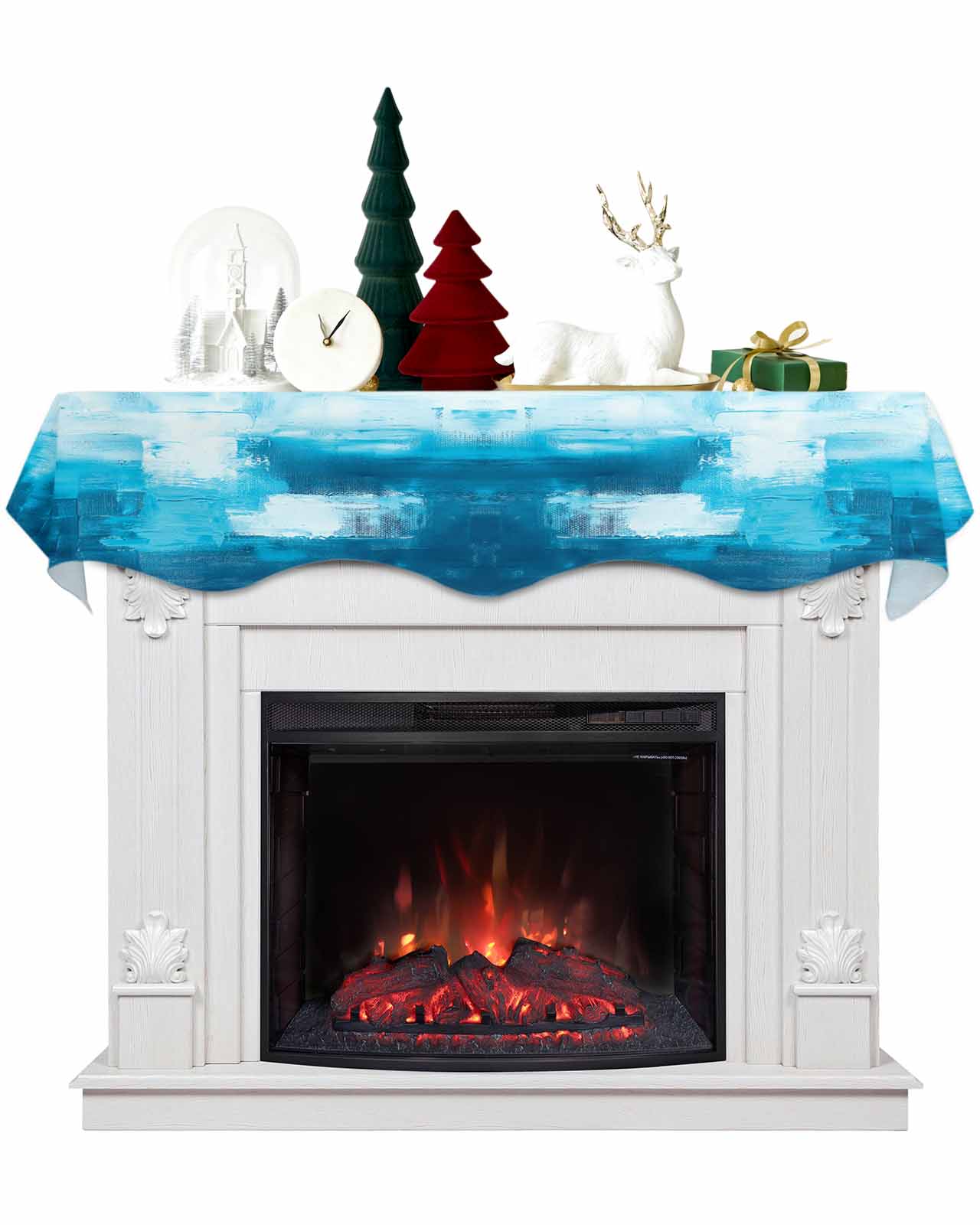 Blue Fireplace Mantel Scarf Table Runner, Modern White Oil Painting Art ...