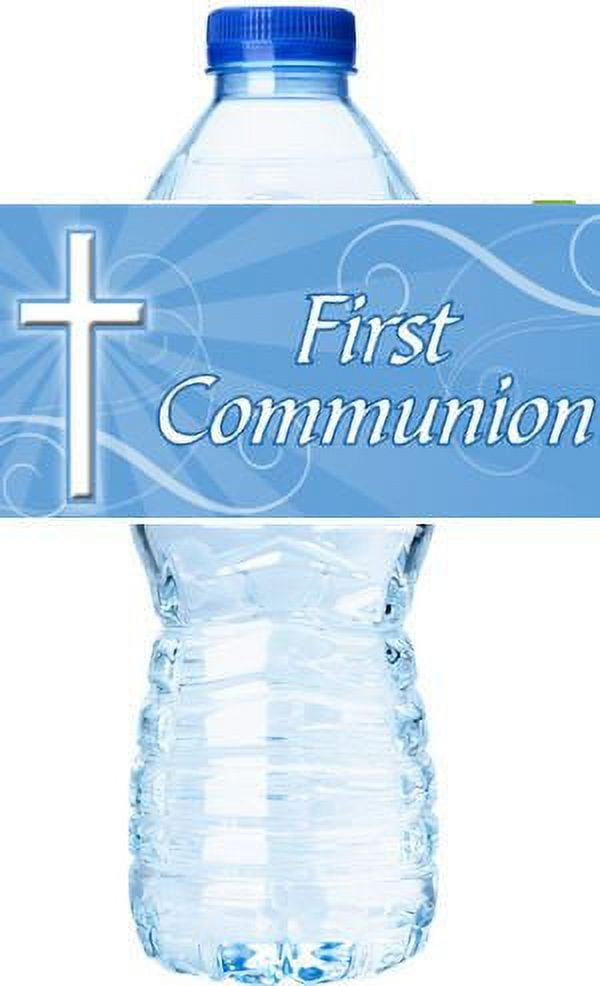 Blue First Holy Communion Party Decorations 15ct Water Bottle Sticker ...