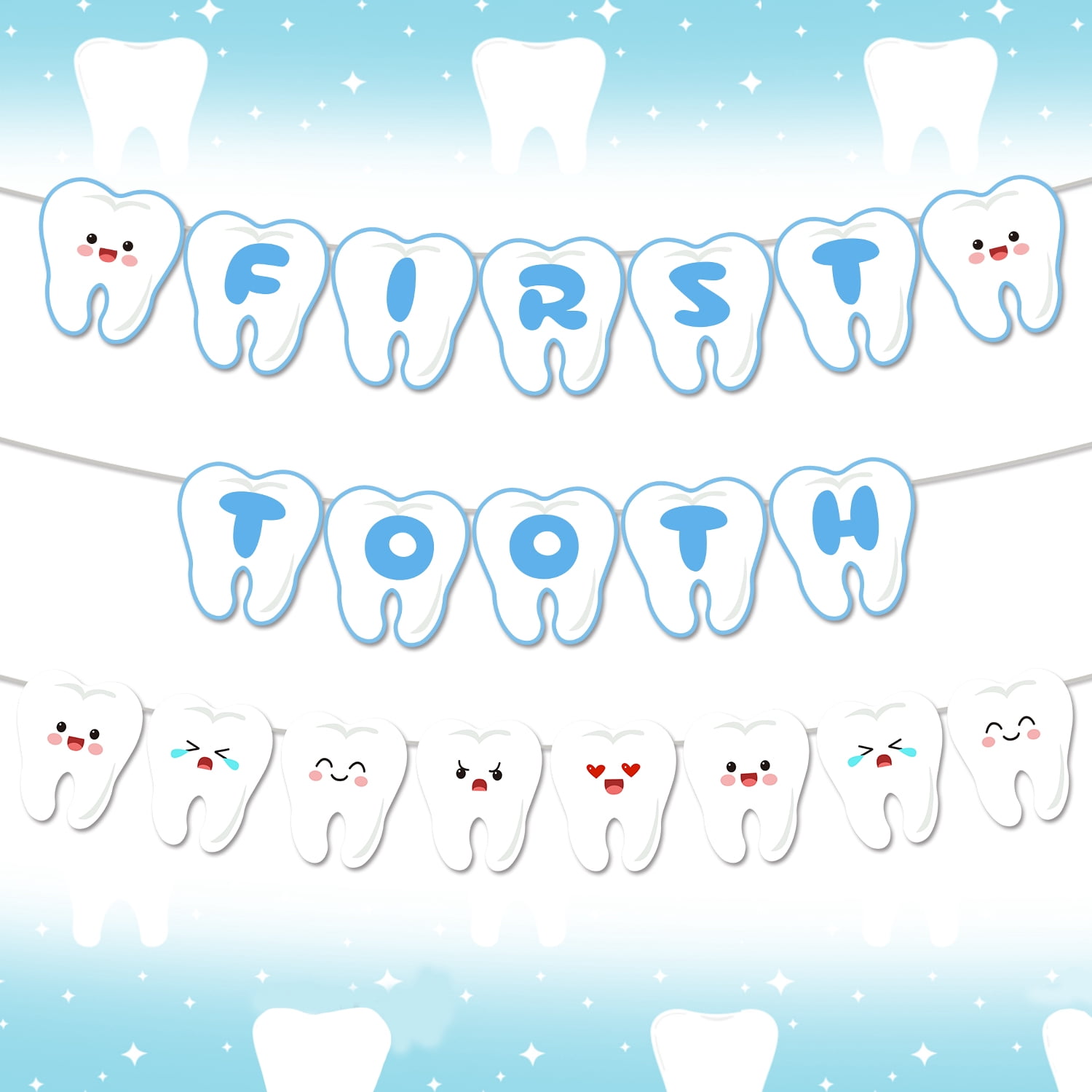 Blue First Tooth Banner, Smiling Tooth Banner, First Tooth Party ...