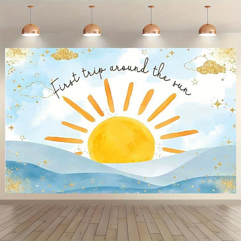 Blue First Trip Around the Sun Backdrop for 1st Birthday Party Sunrise ...