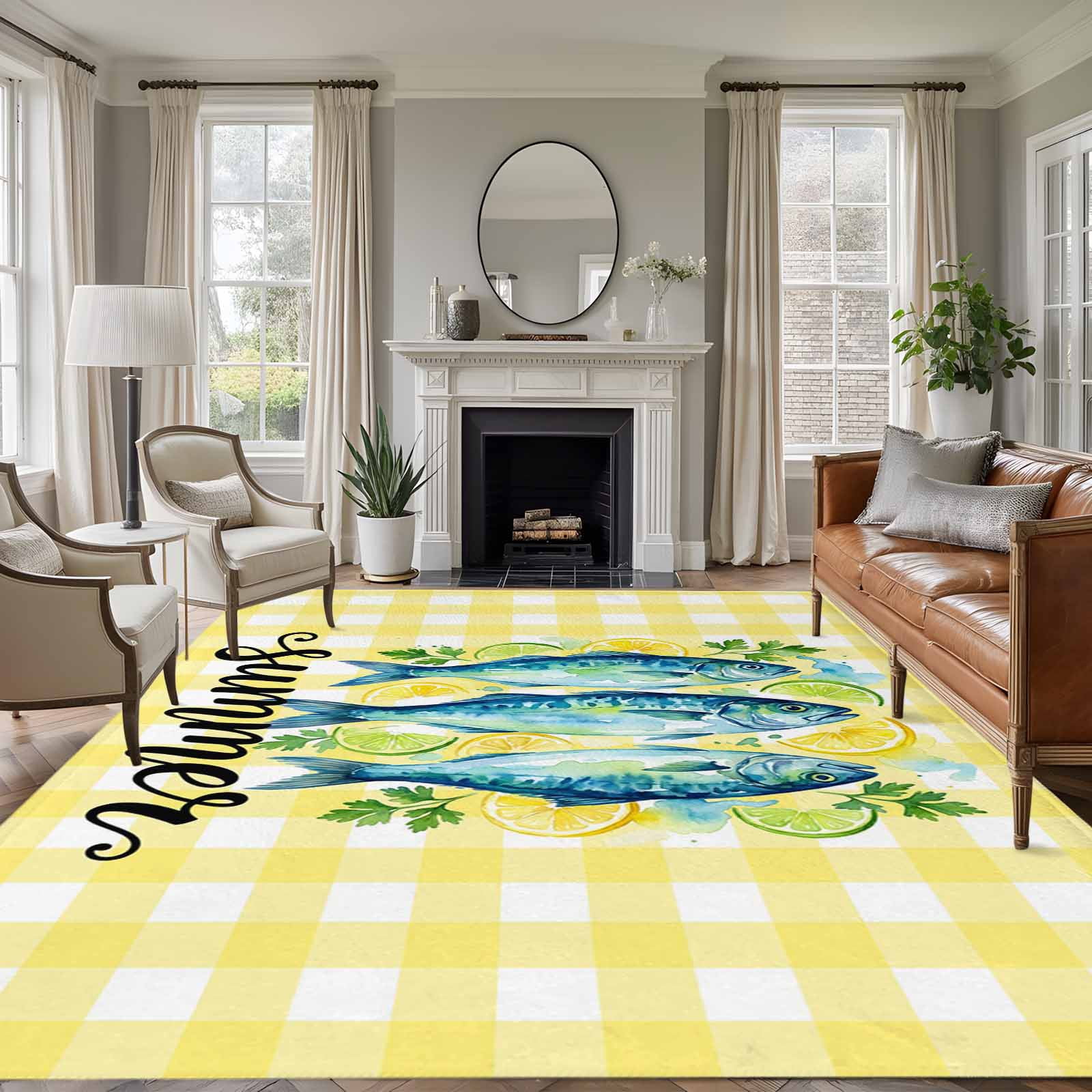 Blue Fish Area Rugs 5'x7', Washable Small Throw Rugs for Laundry Room ...